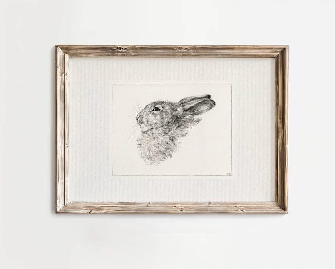 Vintage Rabbit Sketch Print Vintage Neutral Bunny Wall Art Country ...
