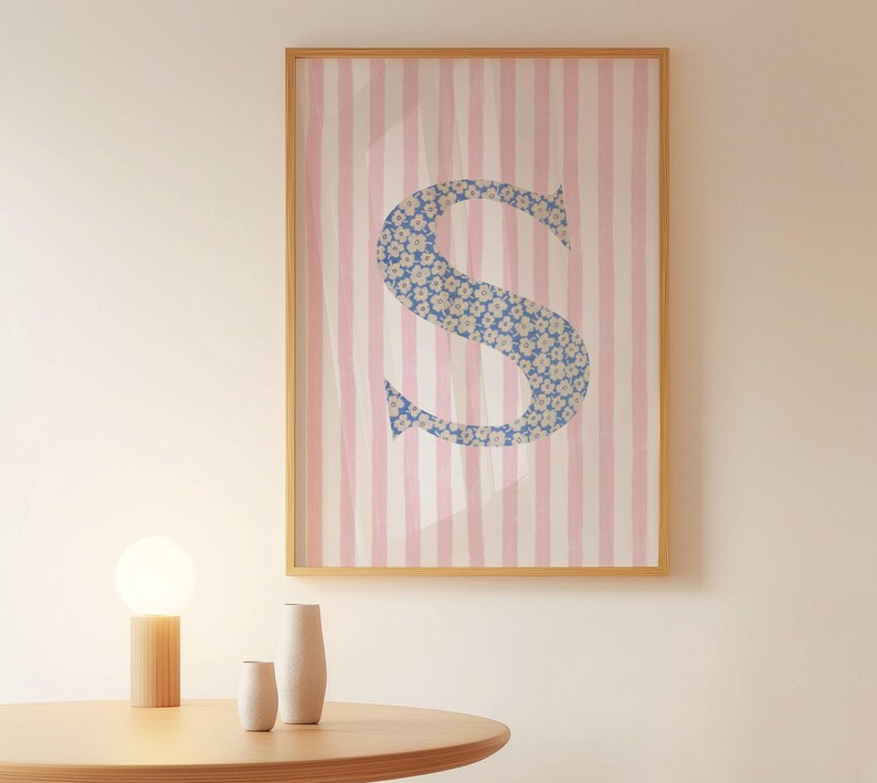 Vintage S Initial Print Floral Printable Wall Art DIGITAL DOWNLOAD Blue ...