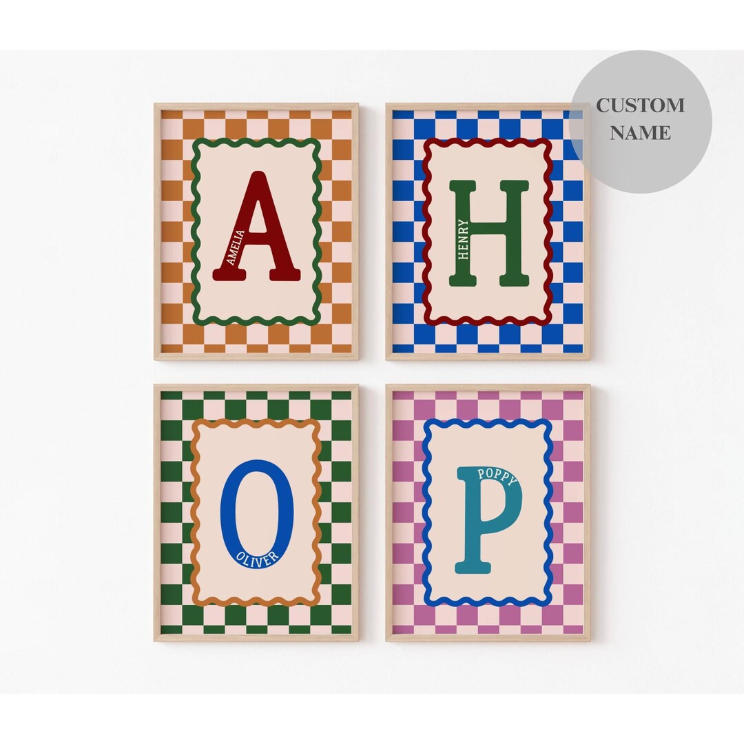 Custom Initial Nursery Print Checkerboard Monogram Wall Art ...