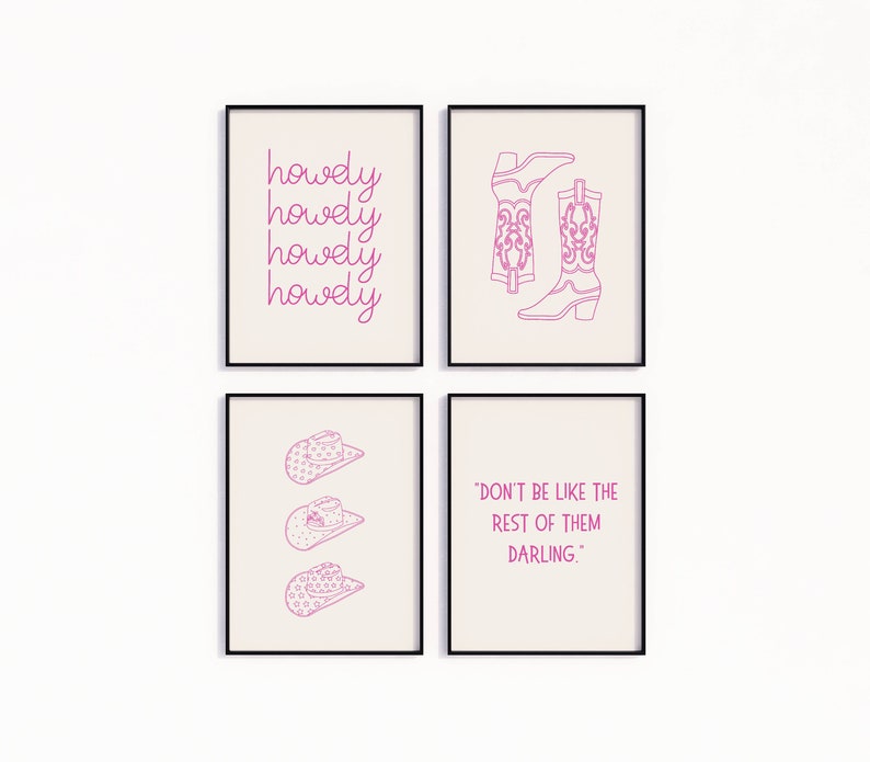 Pink Cowgirl Prints Set of 4 Quote Wall Art Preppy Wall Art Minimalist ...