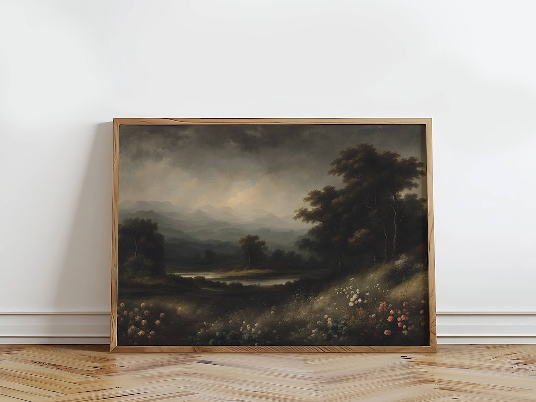 Moody Landscape Print Wildflower Painting Vintage Printable Art Dark ...