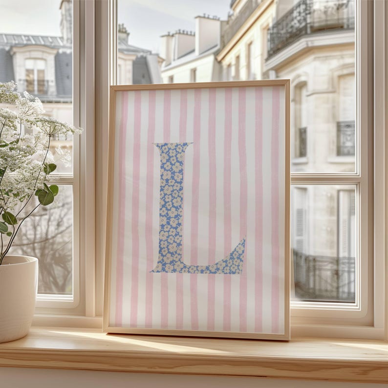 Vintage L Initial Print Floral Printable Wall Art DIGITAL DOWNLOAD Blue ...