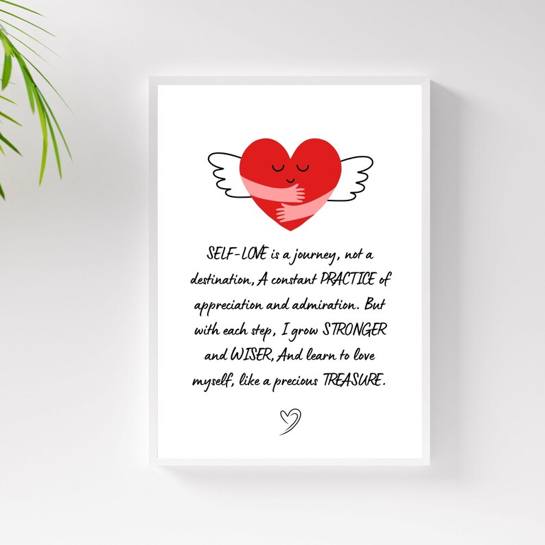 Self Love Poem With Cute Red Heart Hugging Wall Art Great Gift Idea for ...