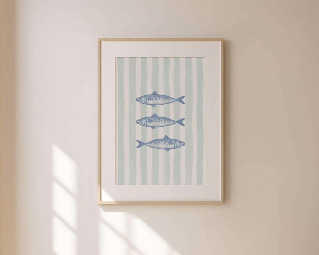 Mackerel Print Digital Download Ocean Fish Wall Art Green Striped ...