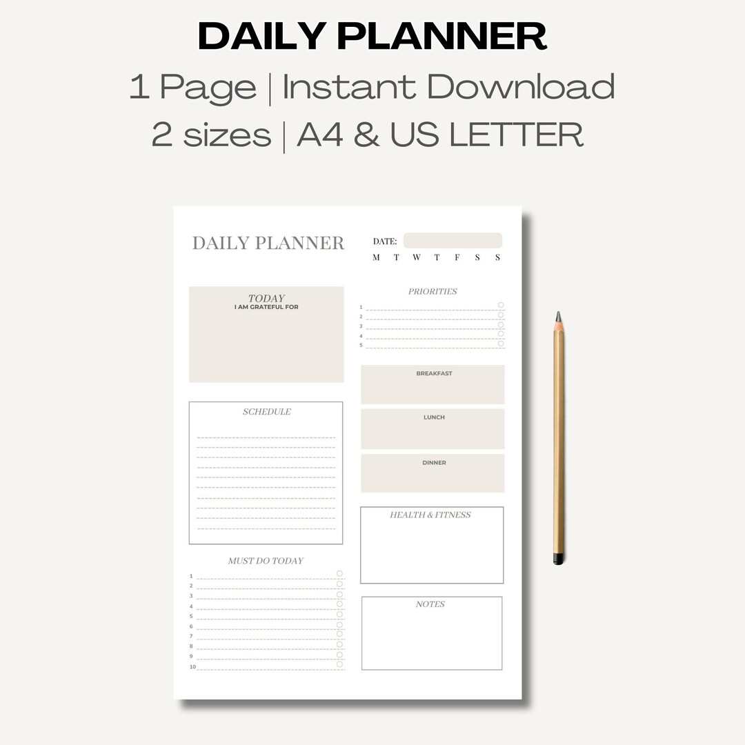 Beige Daily Planner Printable Printable Organiser Minimalist Planner ...