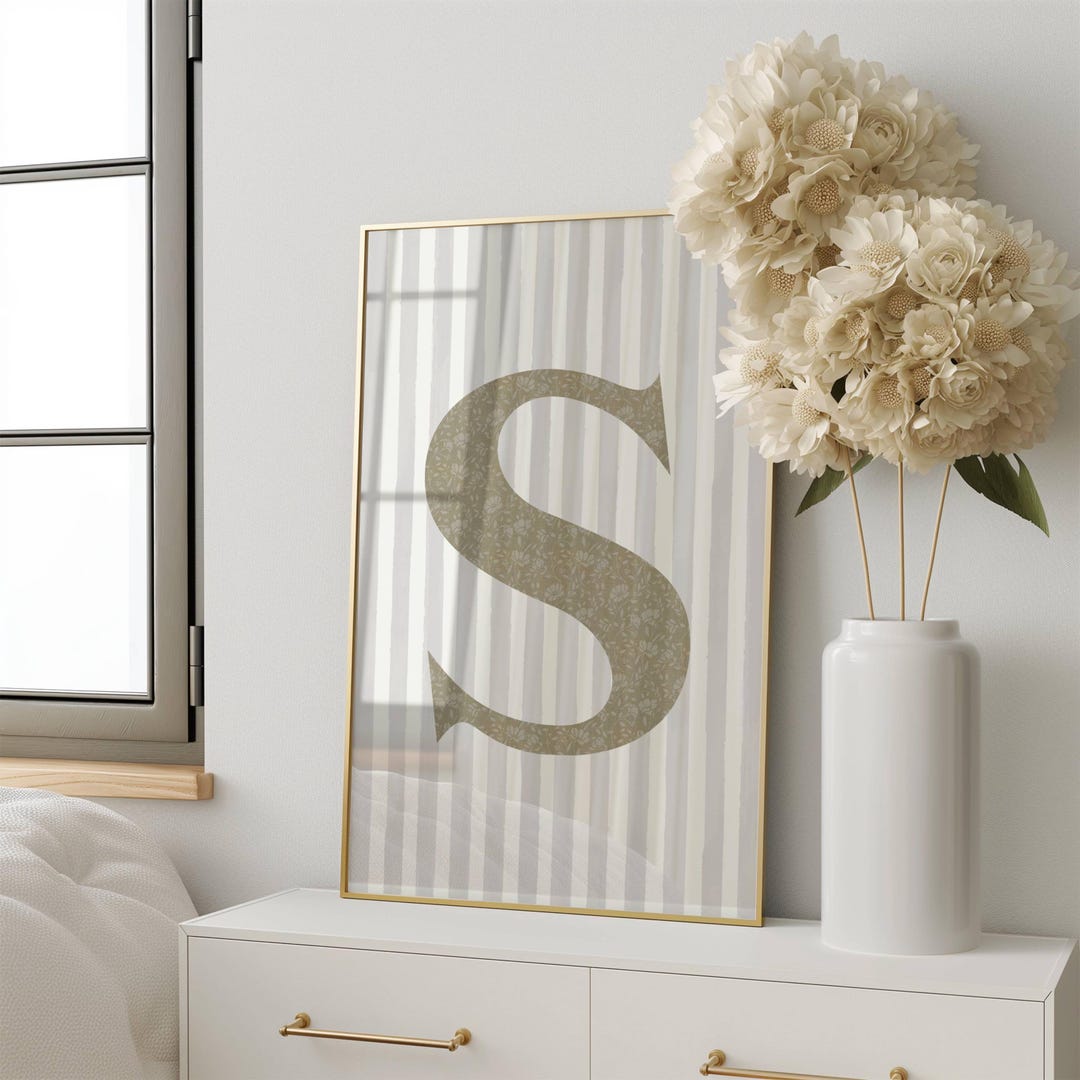 Vintage S Initial Print Floral Printable Wall Art DIGITAL DOWNLOAD ...