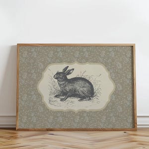 Vintage Rabbit Sketch Print Vintage Neutral Bunny Wall Art Country ...