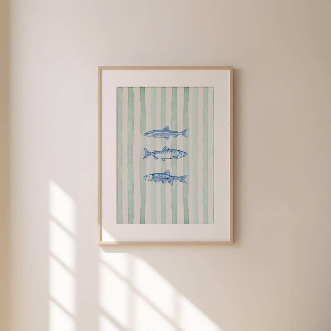 Fish Wall Art Stripped Blue Fish Kitchen Decor DIGITAL DOWNLOAD Print ...