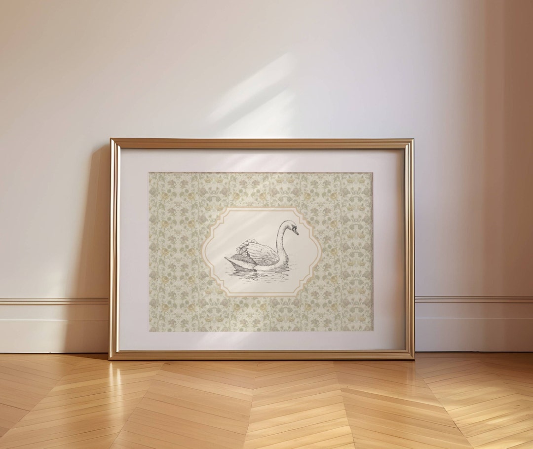 Vintage Swan Printable Art Antique Swan Painting Minimalist Vintage ...