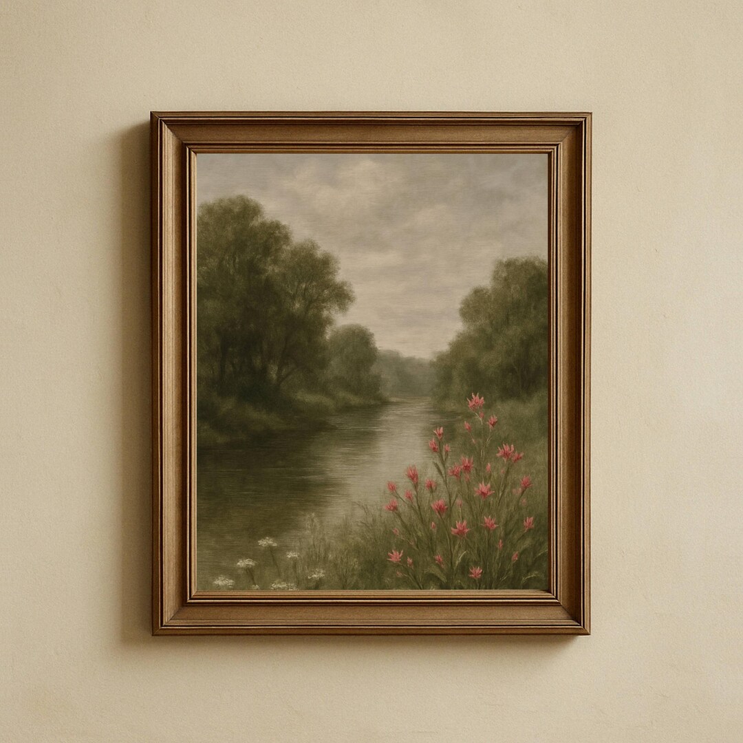 River Landscape Art Print Digital Wall Decor Nature Scene Pastoral ...