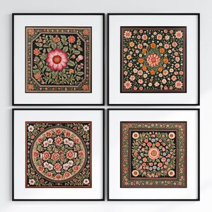 Indian Floral Folk Art Print Traditional Indian Floral Set of 4 DIGITAL ...