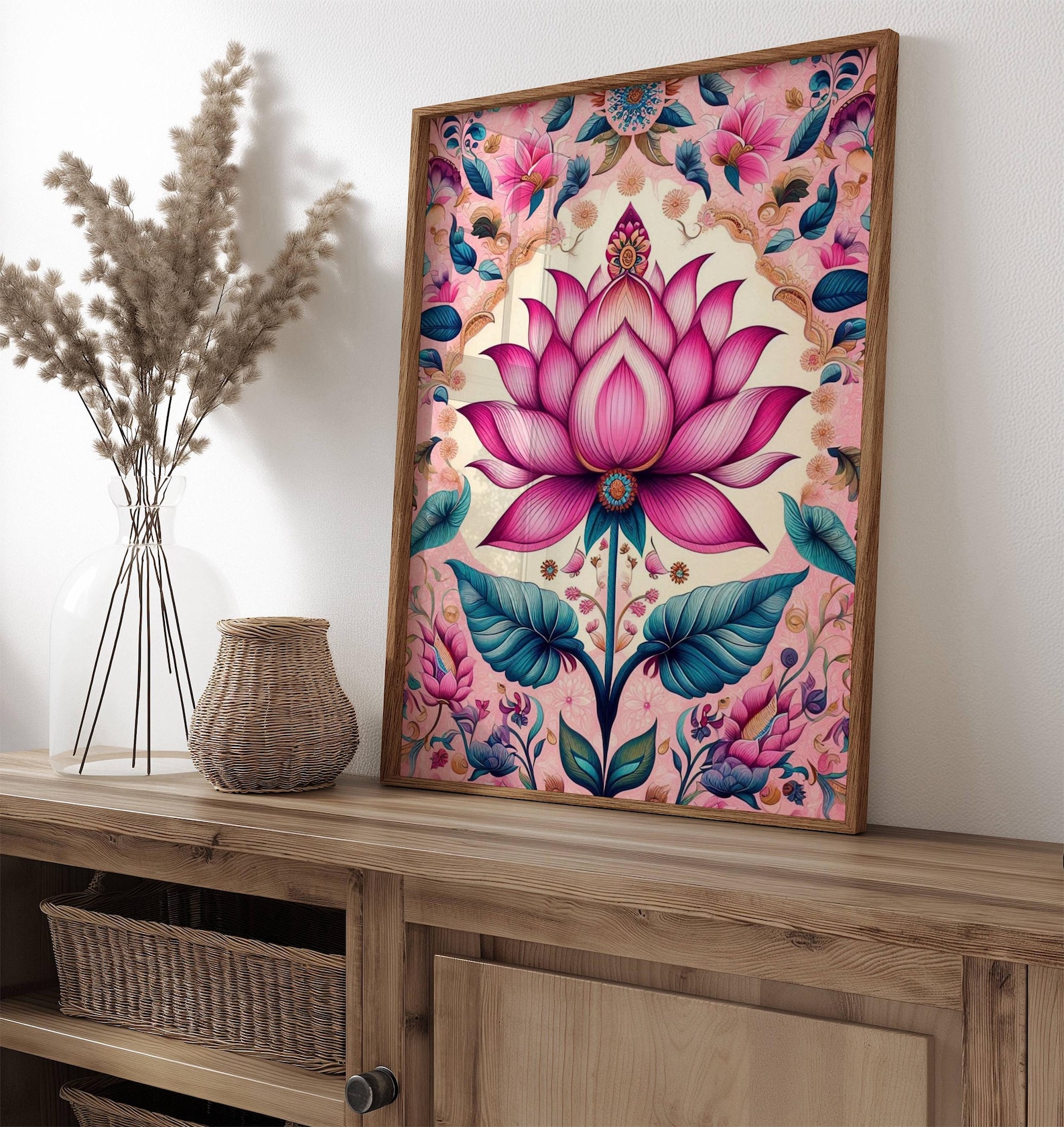 Lotus Print Indian Folk Art Traditional Indian Pink Lotus Printable ...