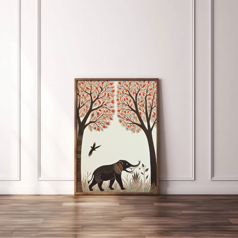 Elephant Print Animal Printable Wall Art Indian Gond Painting Elephant Art Print Indian ...