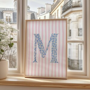 Vintage M Initial Print Floral Printable Wall Art DIGITAL DOWNLOAD Blue ...