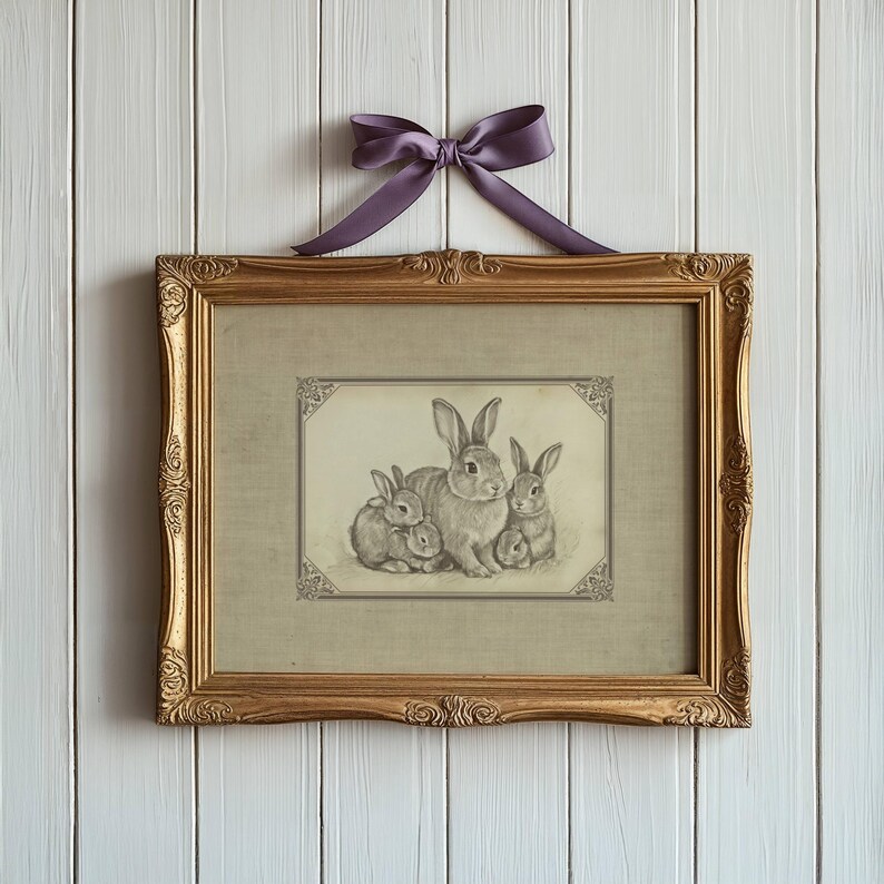 Vintage Rabbit Drawing DIGITAL DOWNLOAD Nursery Art Wall Decor Baby ...