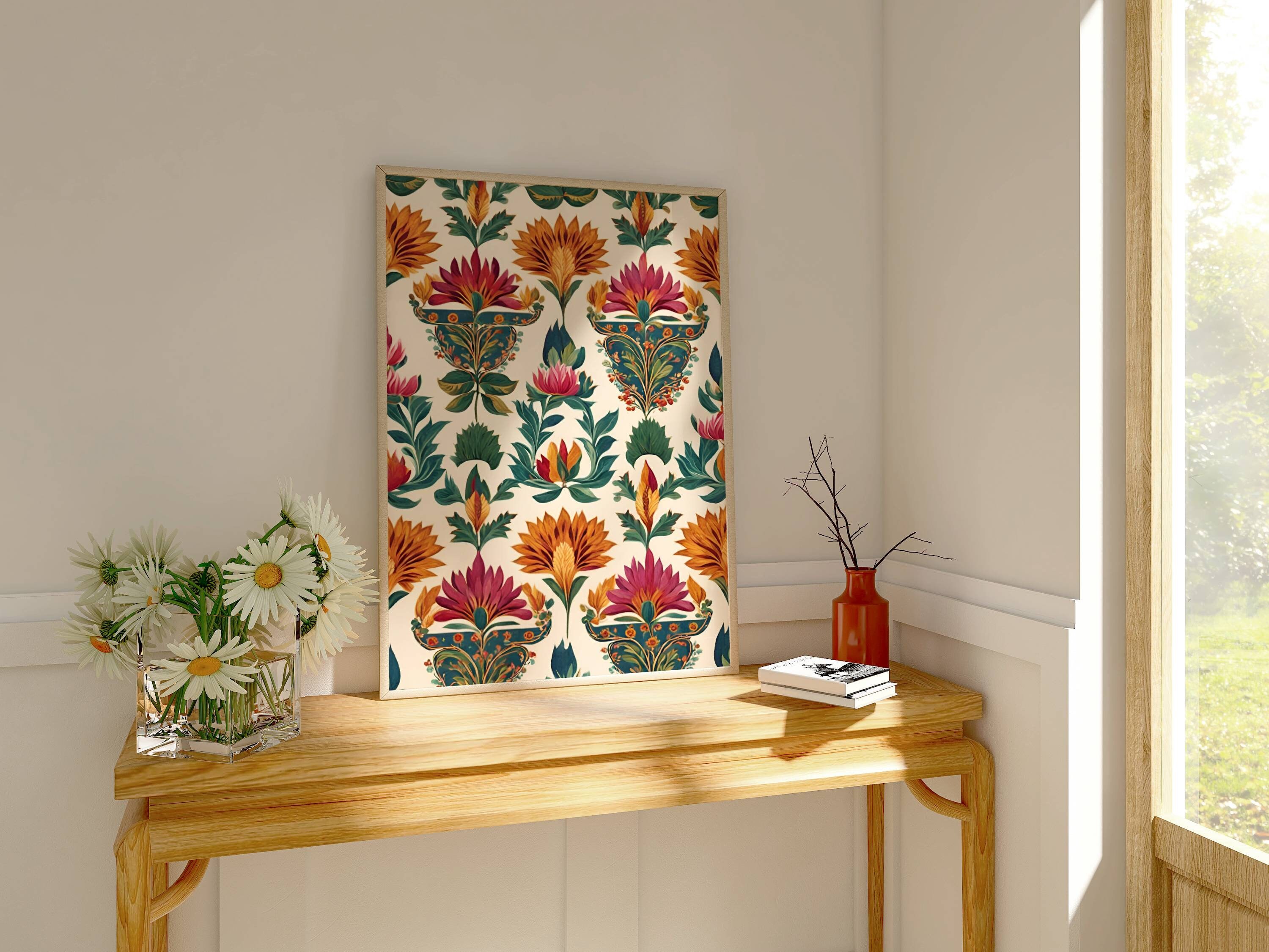 Floral Print Indian Folk Art Traditional Indian Floral Printable Wall ...