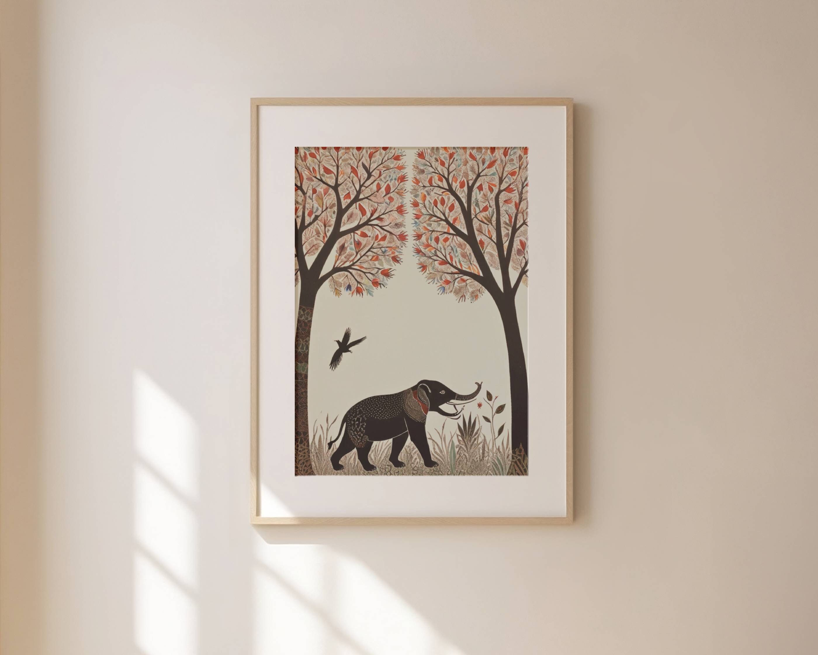 Elephant Print Animal Printable Wall Art Indian Gond Painting Elephant ...