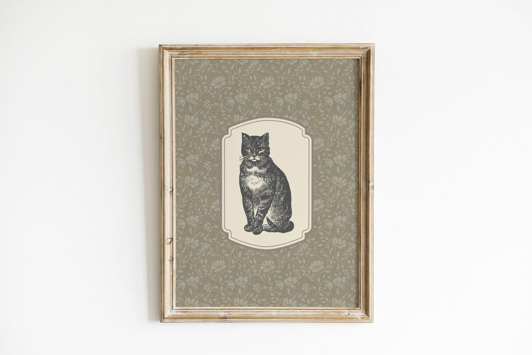 Vintage Cat Print Nursery Decor Floral Vintage Floral Cat Wall Art ...