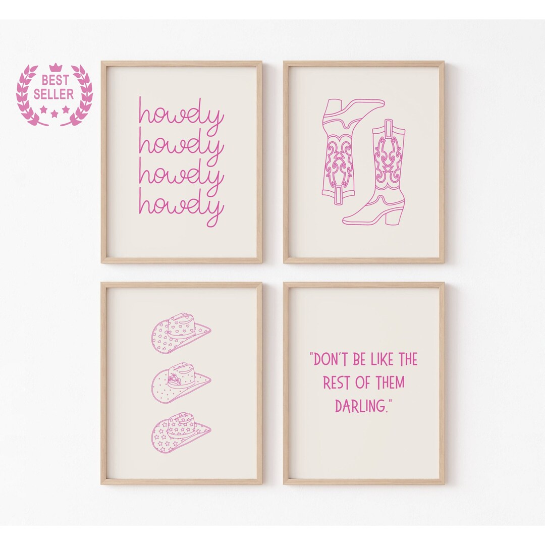 Pink Cowgirl Prints Set of 4 Quote Wall Art Preppy Wall Art Minimalist ...