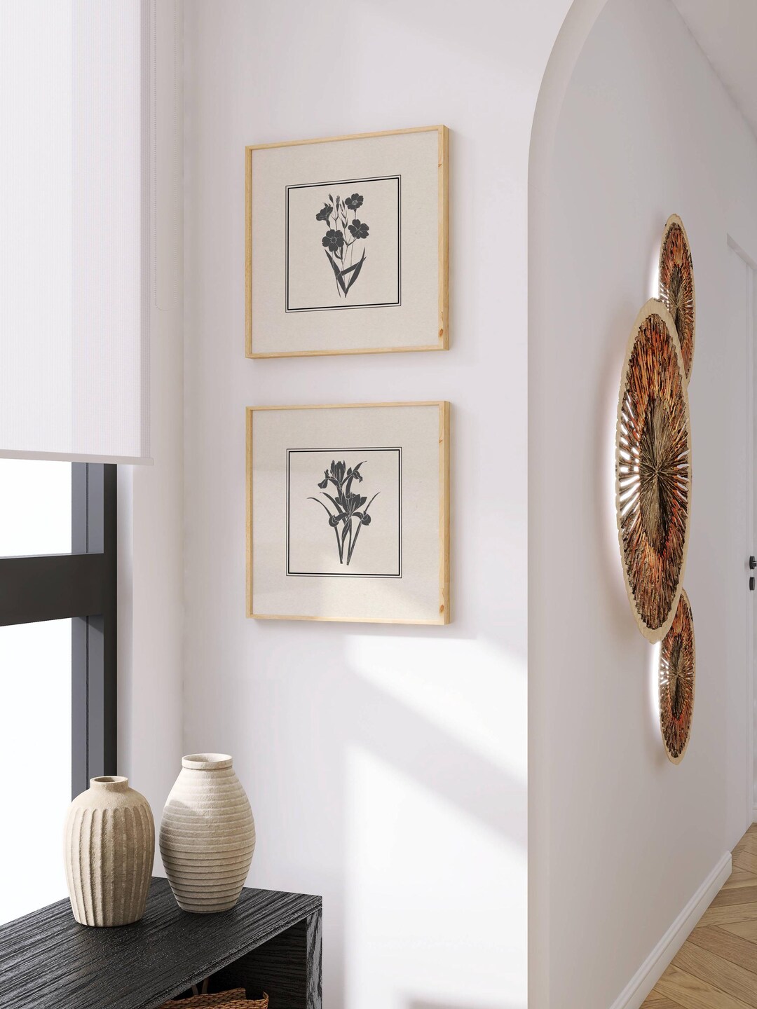 Minimalist Botanical Print Set Modern Black Floral Wall Art Neutral ...
