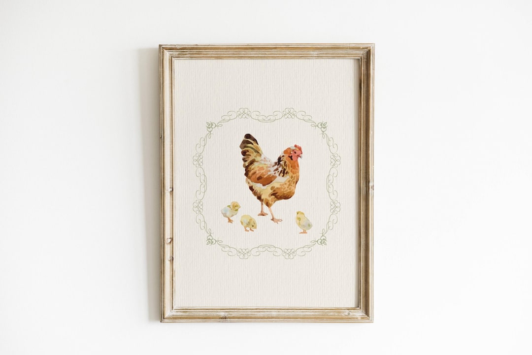 Chicken Printable Wall Art Vintage Painting Mother Chicken Print ...
