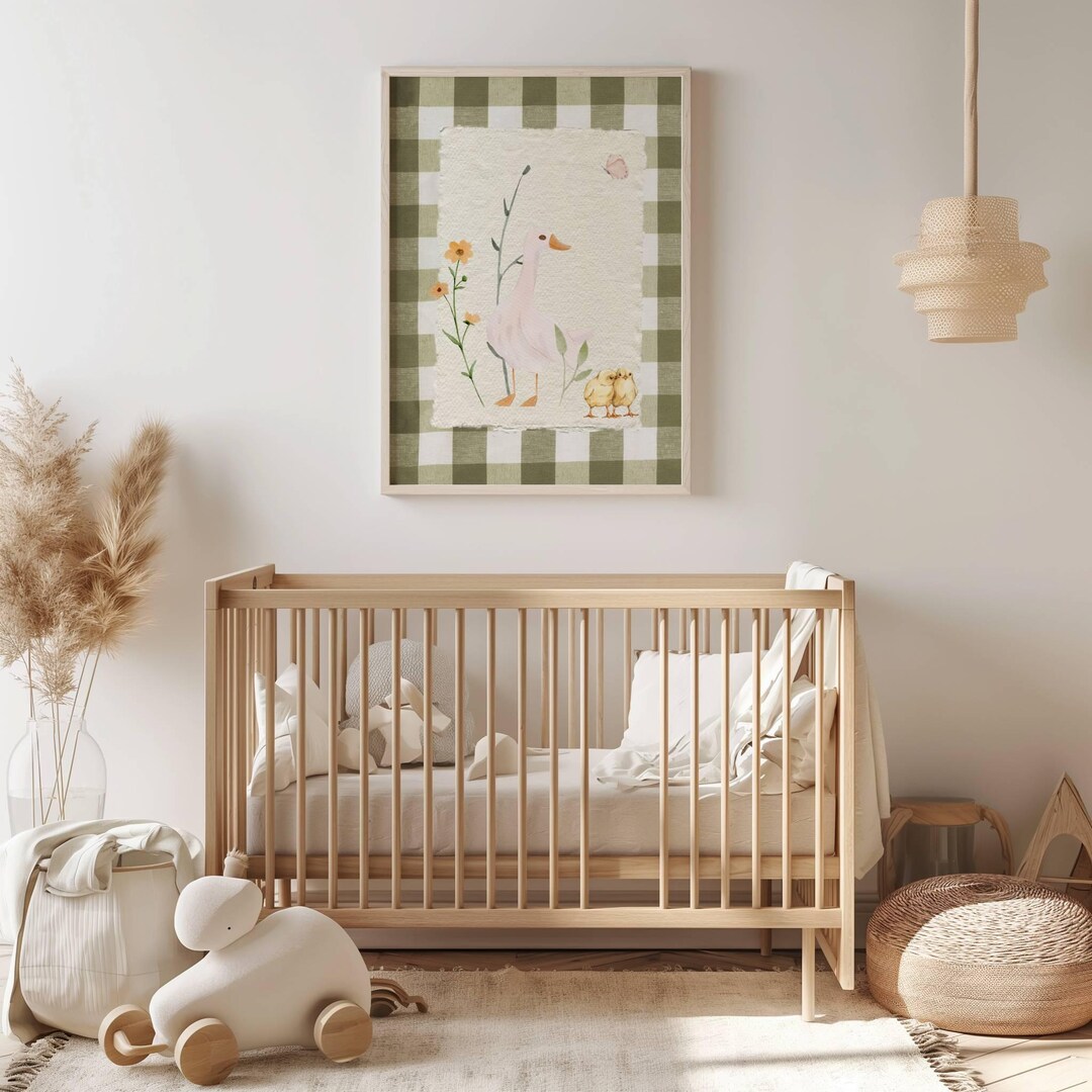 Green Gingham Goose Printable Wall Art Vintage Nursery Print Green ...