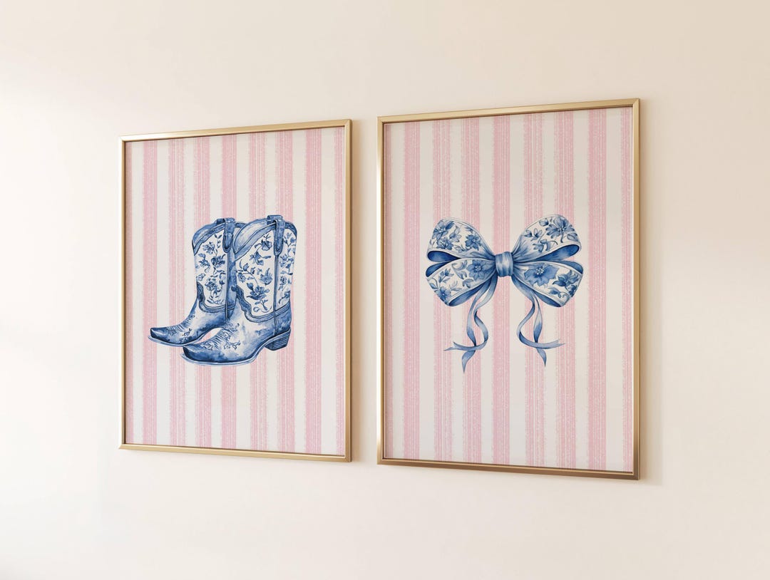 Chinoiserie Cowboy Boot Print Set: Western Nursery Decor (digital ...