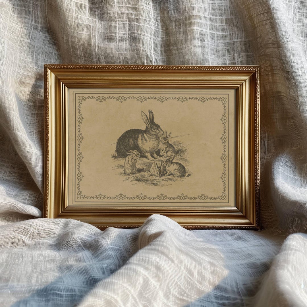 Vintage Rabbit Sketch Print Vintage Neutral Bunny Wall Art Country ...