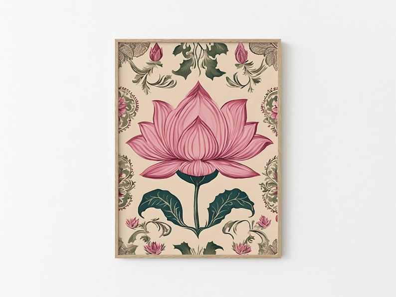 Lotus Print Indian Folk Art Traditional Indian Lotus Printable Wall Art ...