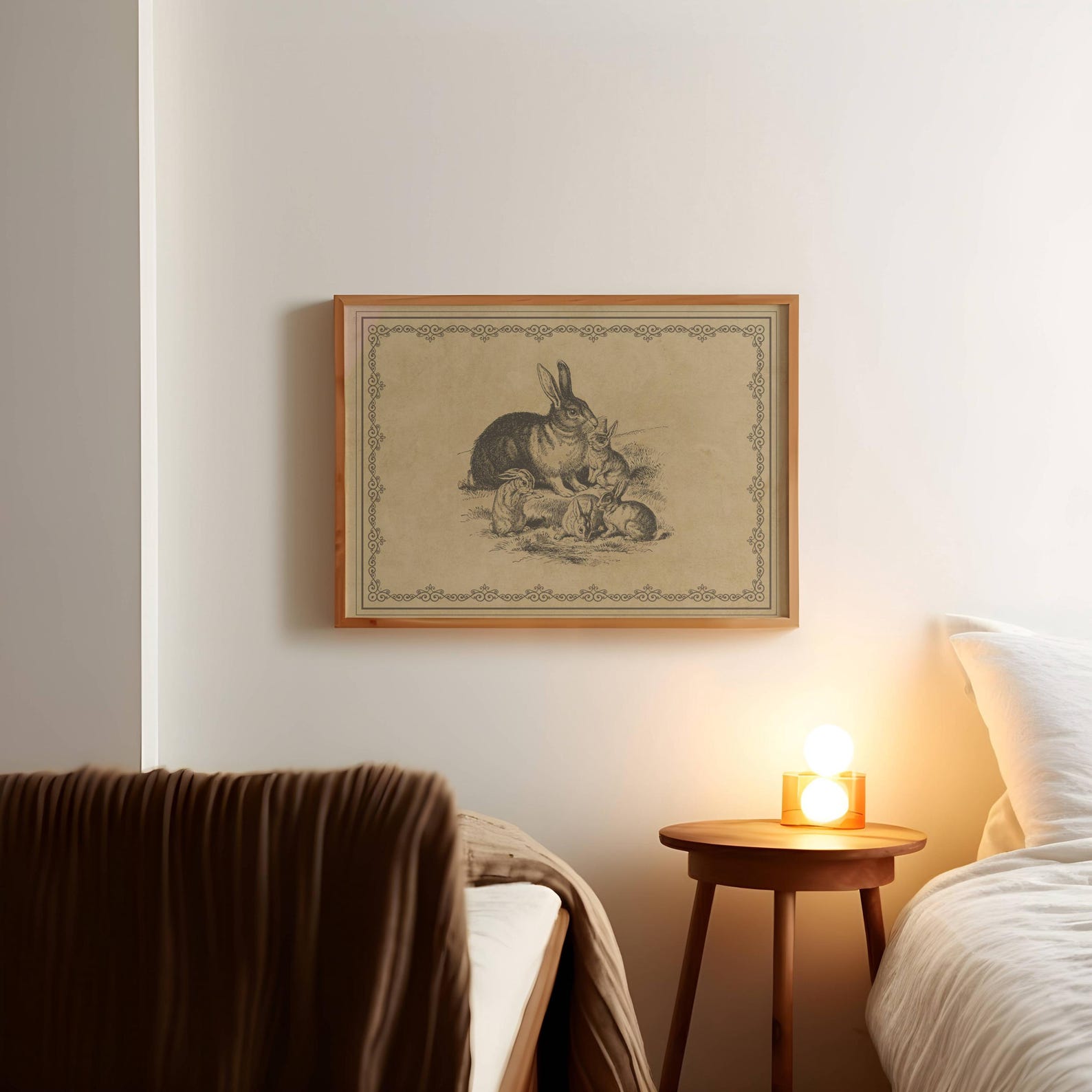 Vintage Rabbit Sketch Print Vintage Neutral Bunny Wall Art Country ...