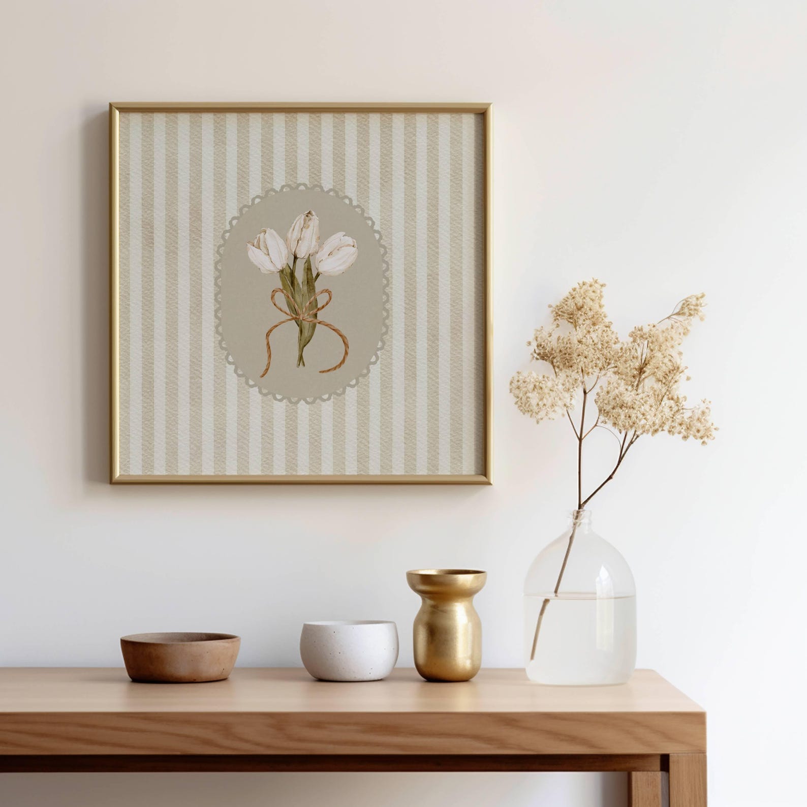 Neutral Tulip Wall Art Printable Rustic Striped Floral Cottage Decor ...