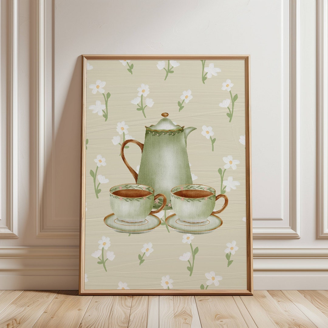 Grandmas Tea Pot and Tea Cup Tea With Grandma Print Green Wall Art ...