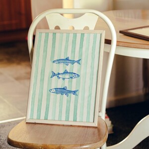 Fish Wall Art Stripped Blue Fish Kitchen Decor DIGITAL DOWNLOAD Print ...