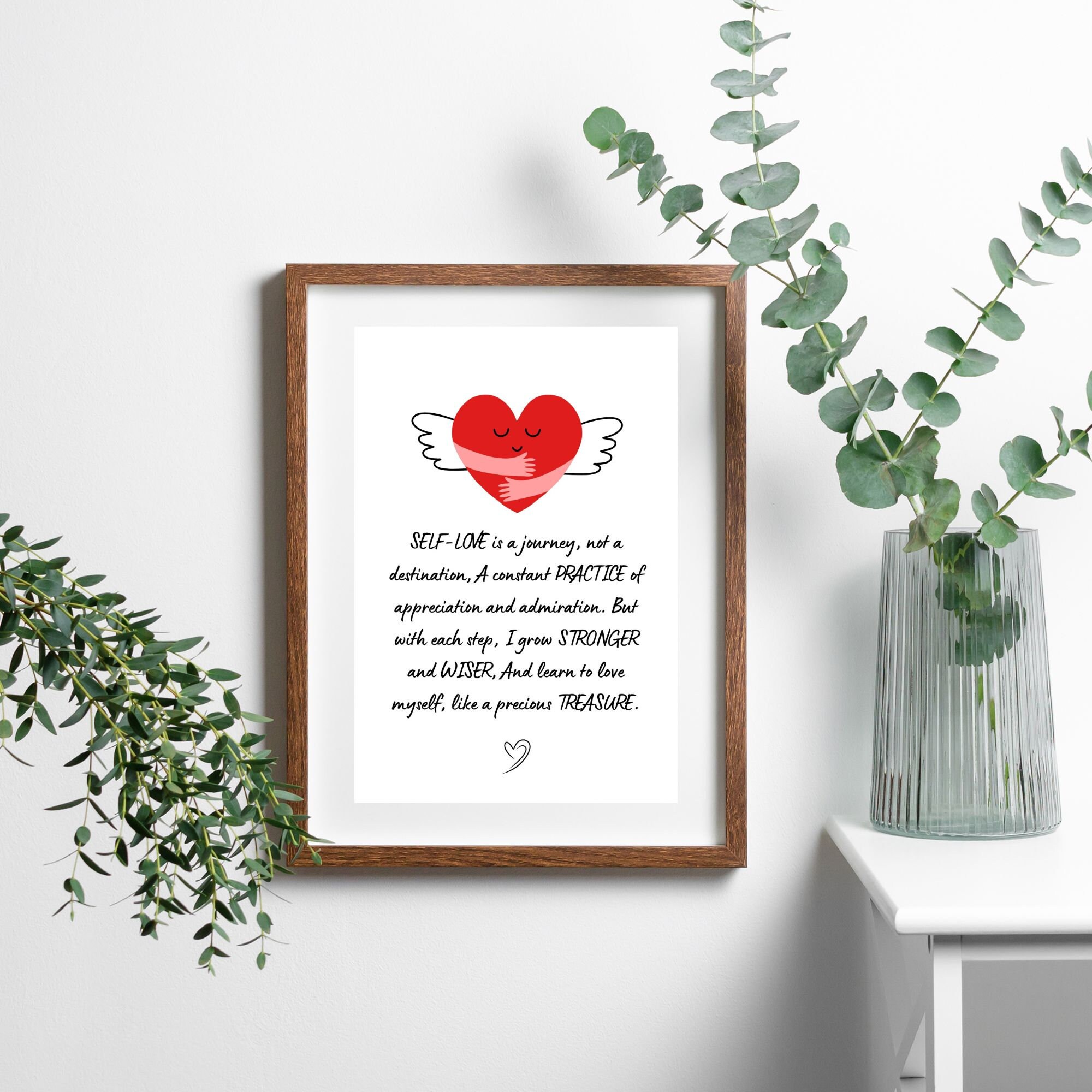 Self Love Poem With Cute Red Heart Hugging Wall Art Great Gift Idea for ...