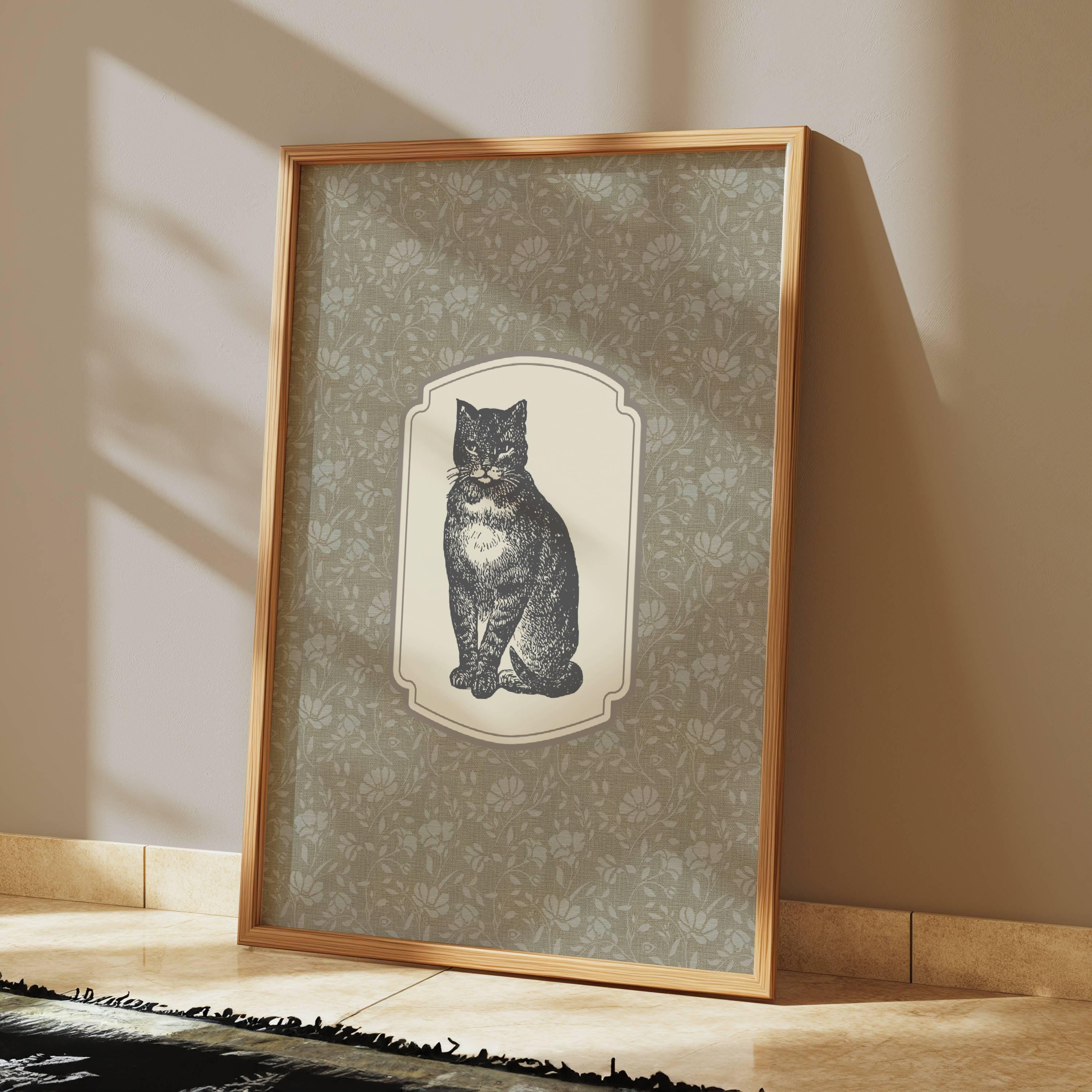 Vintage Cat Print Nursery Decor Floral Vintage Floral Cat Wall Art ...