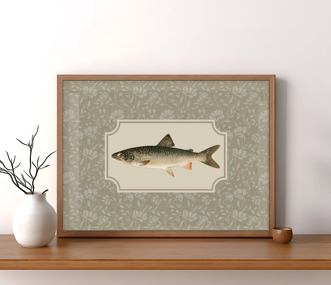 Vintage Trout Illustration Wall Display Kitchen Decor Room Accent ...
