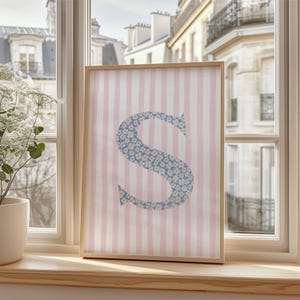 Vintage S Initial Print Floral Printable Wall Art DIGITAL DOWNLOAD Blue ...
