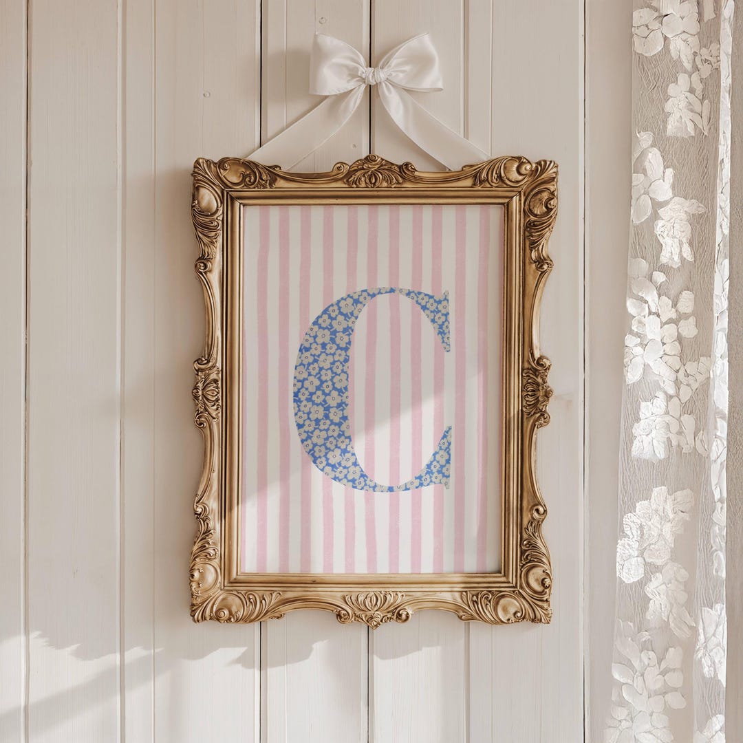Vintage C Initial Print Floral Printable Wall Art DIGITAL DOWNLOAD Blue ...
