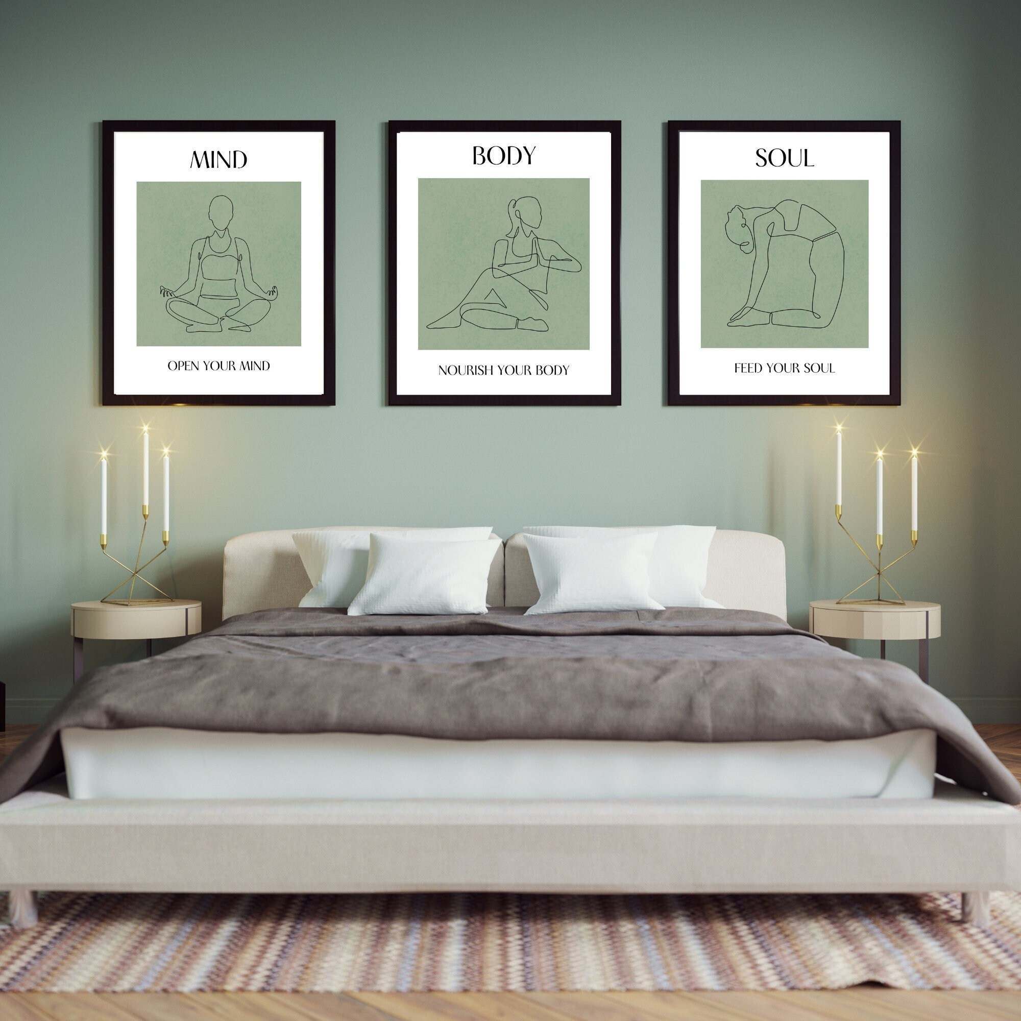 Green Yoga Posters Set of 3 Printable Posters Yoga Studio Wall Art ...
