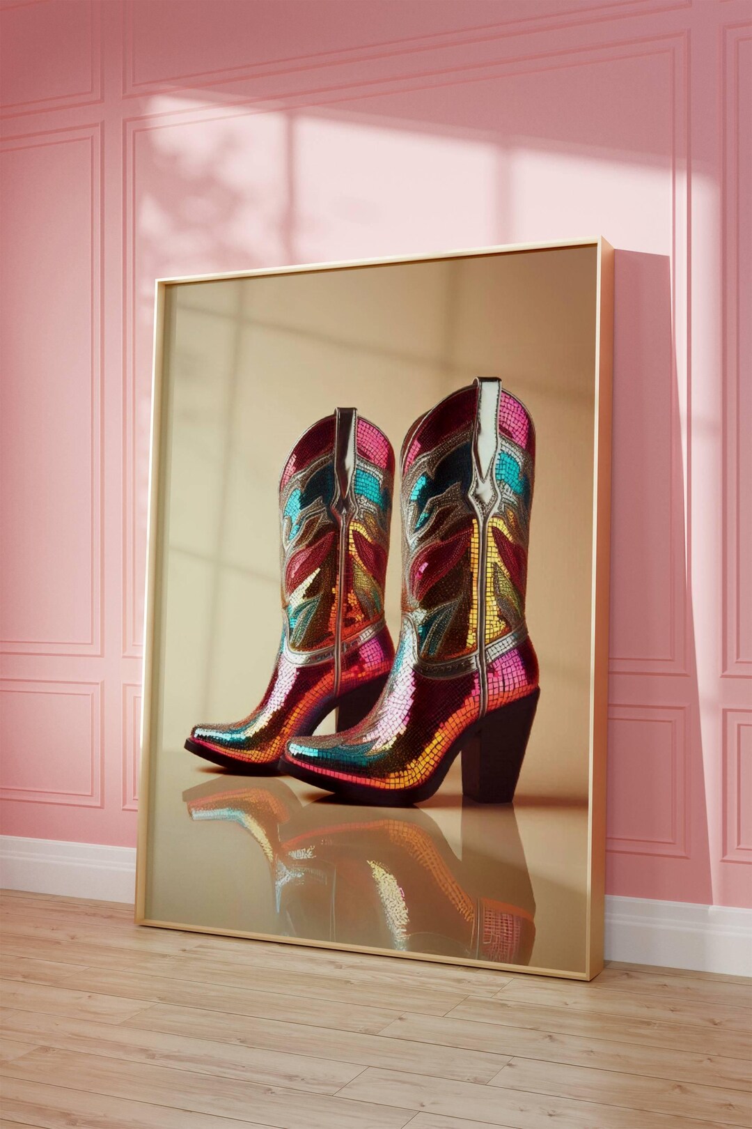 Disco Cowgirl Boots Print Wall Art Poster Glam Disco Ball Boots Trendy ...