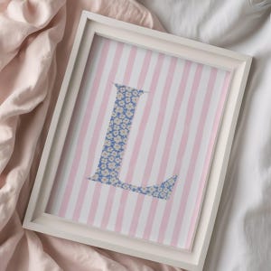 Vintage L Initial Print Floral Printable Wall Art DIGITAL DOWNLOAD Blue ...