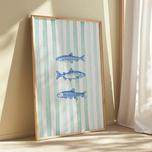 Fish Wall Art Stripped Blue Fish Kitchen Decor DIGITAL DOWNLOAD Print ...