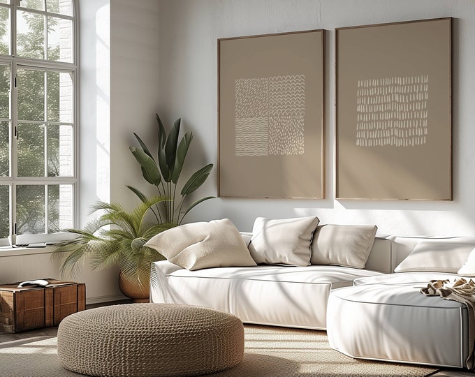 Beige and Tan Abstract Prints Set of 2 Printable Wall Art Neutral ...