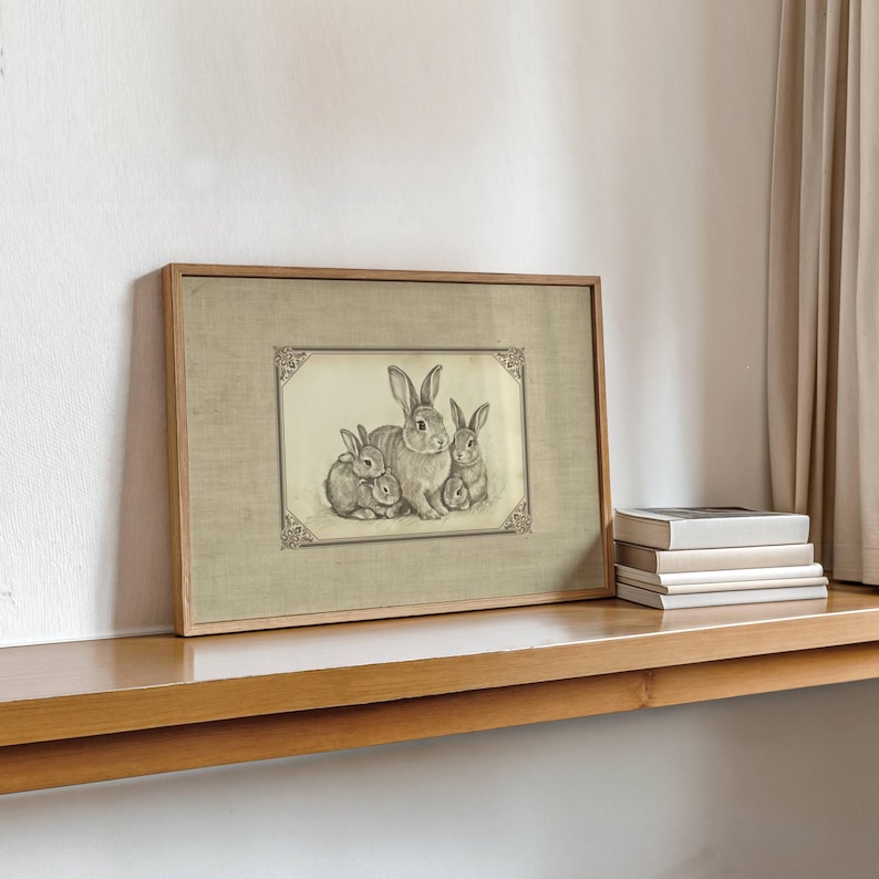 Vintage Rabbit Drawing DIGITAL DOWNLOAD Nursery Art Wall Decor Baby ...
