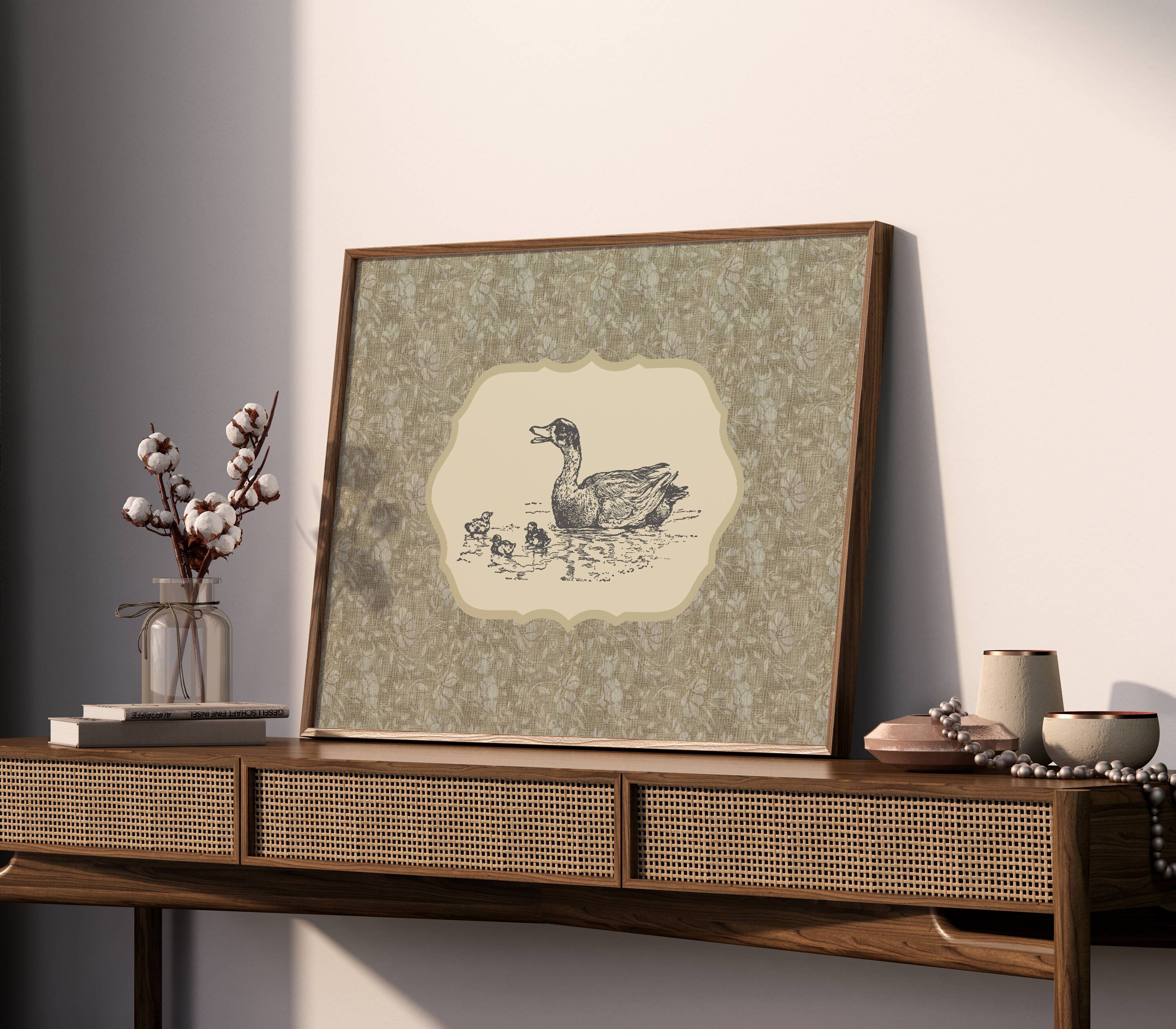 Vintage Duck Print Rustic Home Decor Antique Swan Sketch Farmhouse Wall ...