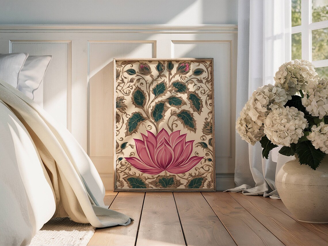 Lotus Print Indian Folk Art Traditional Indian Lotus Printable Wall Art ...