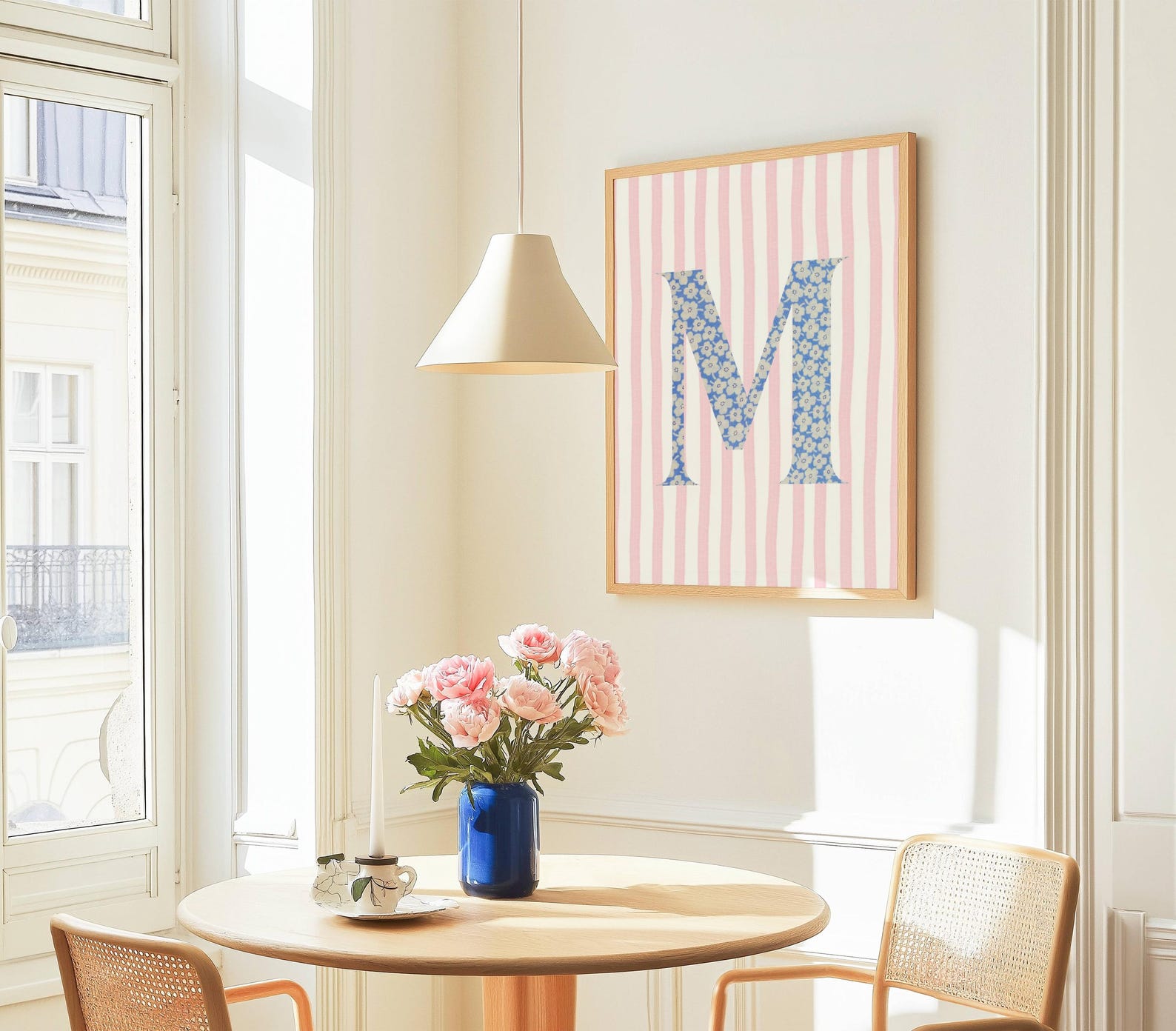 Vintage M Initial Print Floral Printable Wall Art DIGITAL DOWNLOAD Blue ...