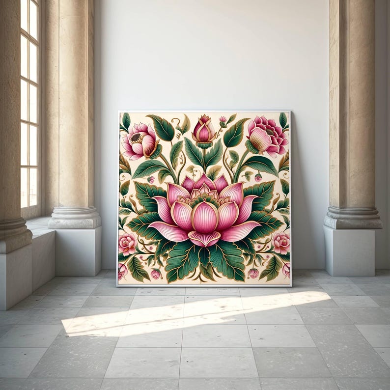 Lotus Print Indian Folk Art Traditional Indian Pink Lotus Printable ...