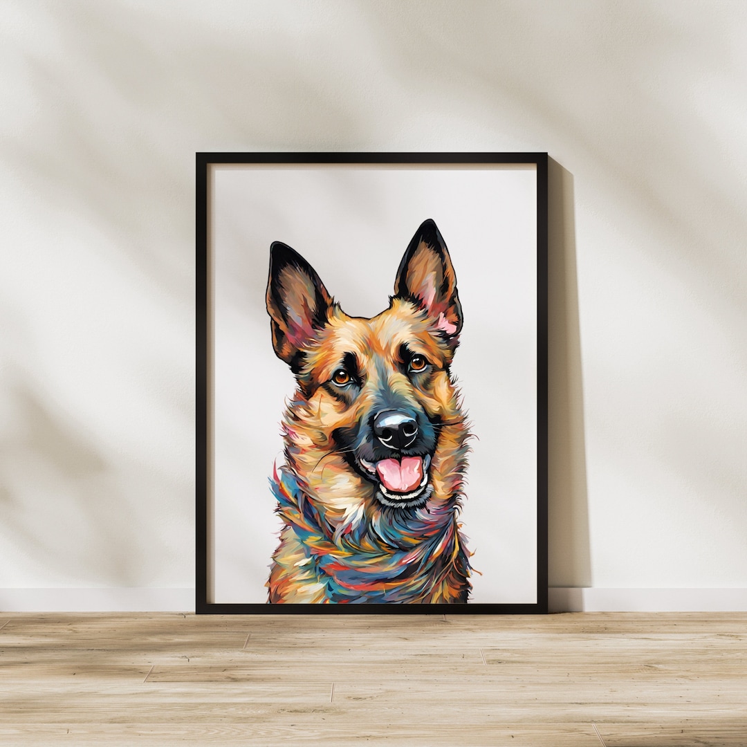 Colorful German Shepherd Art Print, Modern Dog Portrait (digital ...
