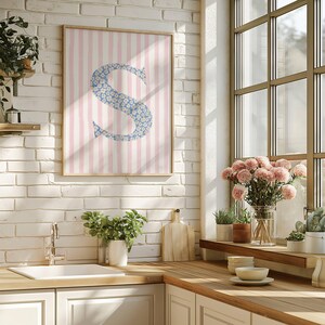 Vintage S Initial Print Floral Printable Wall Art DIGITAL DOWNLOAD Blue ...